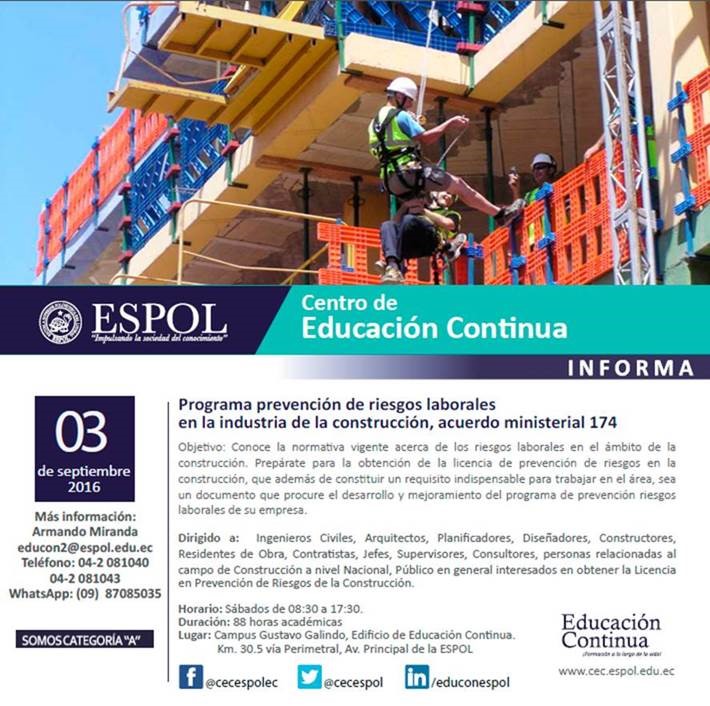 Programa prevención de riesgos laborales en la industria de la construcción | Escuela Superior ...